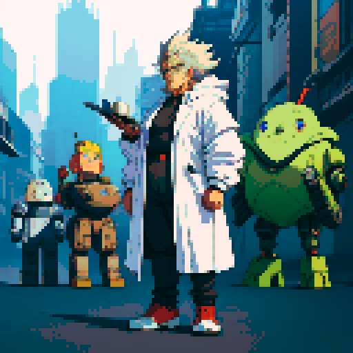 fat mad scientist, full-body image, robot | Pixelfy